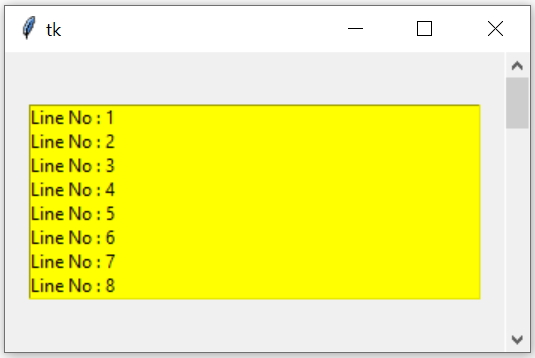 Tkinter Scrollbar With Options And Methods
