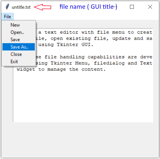 Tkinter GUI Text Editor Using Menu And Filedialog For File Operations