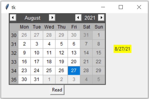 Tkcalendar To Display Calendars In Tkinter Window
